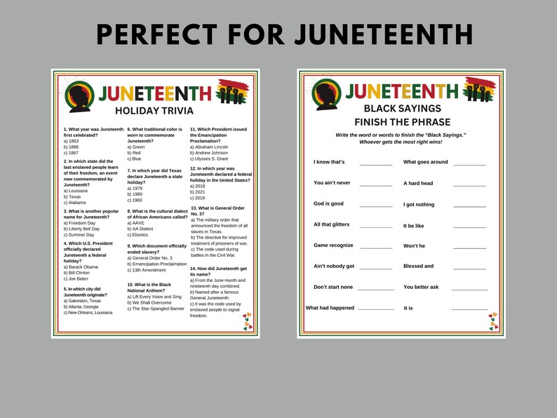Juneteenth Trivia Games, Printable Juneteenth Game Bundle, Juneteenth ...