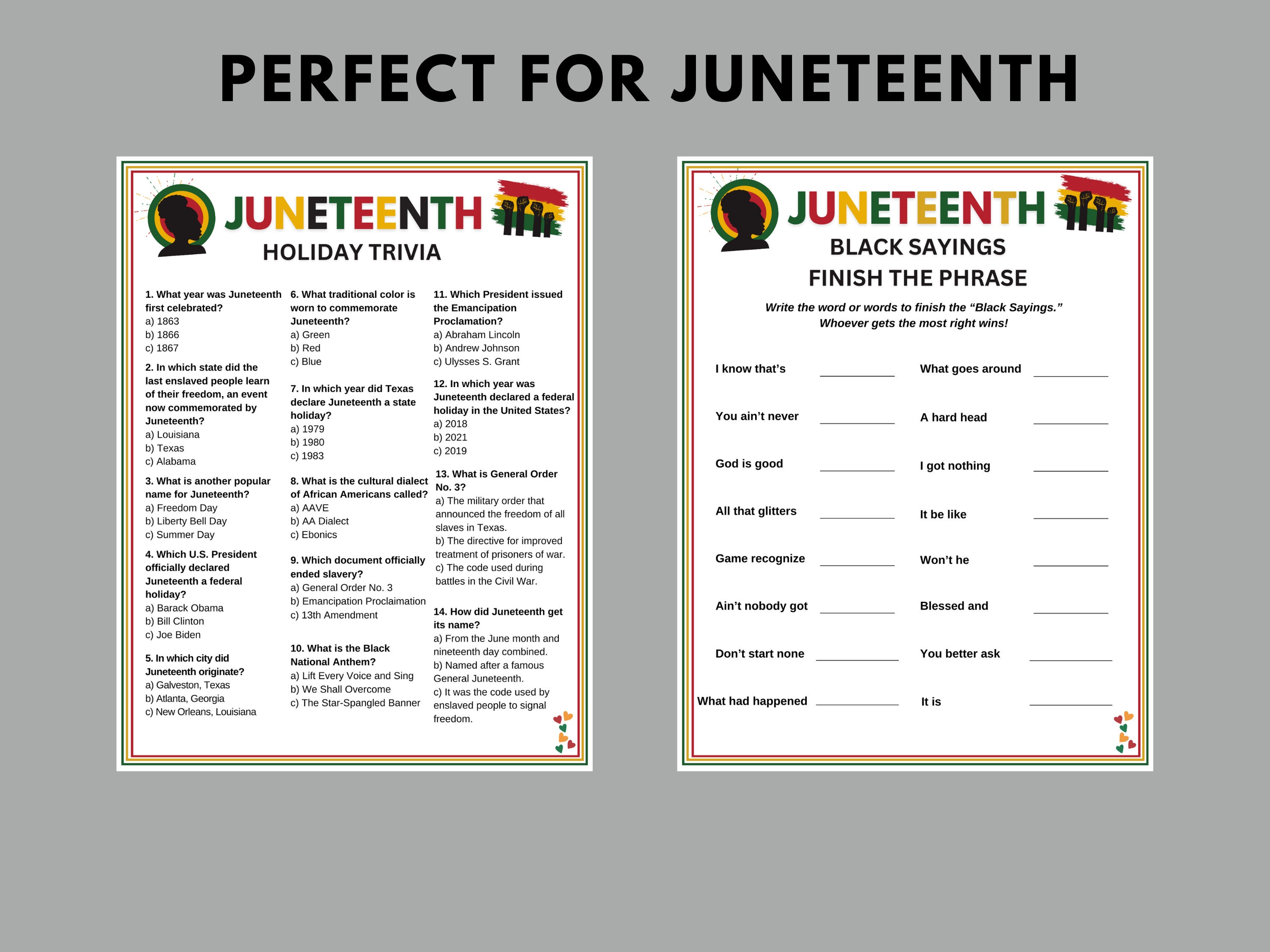 Juneteenth Trivia Games, Printable Juneteenth Game Bundle, Juneteenth ...