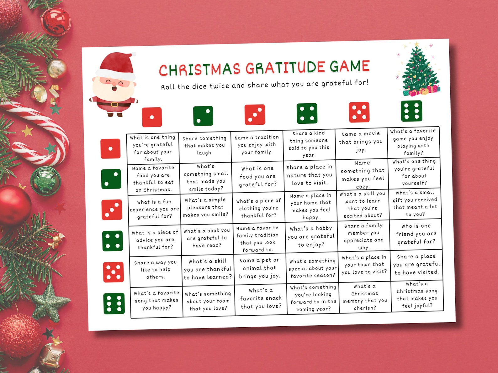 Christmas Gratitude Dice Game, Christmas Gratitude Game, Christmas ...