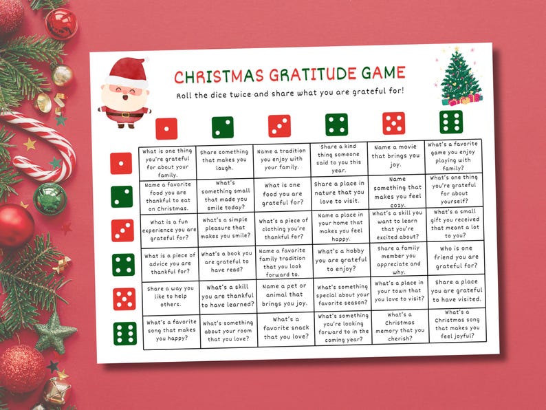 Christmas Gratitude Dice Game, Christmas Gratitude Game, Christmas ...