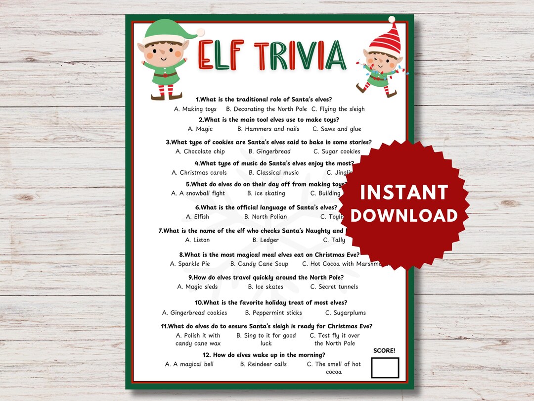 Elf Trivia, Christmas Trivia, Christmas Party Game, Office Christmas ...