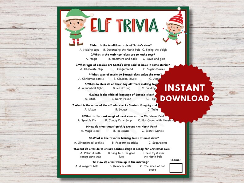 Elf Trivia, Christmas Trivia, Christmas Party Game, Office Christmas ...