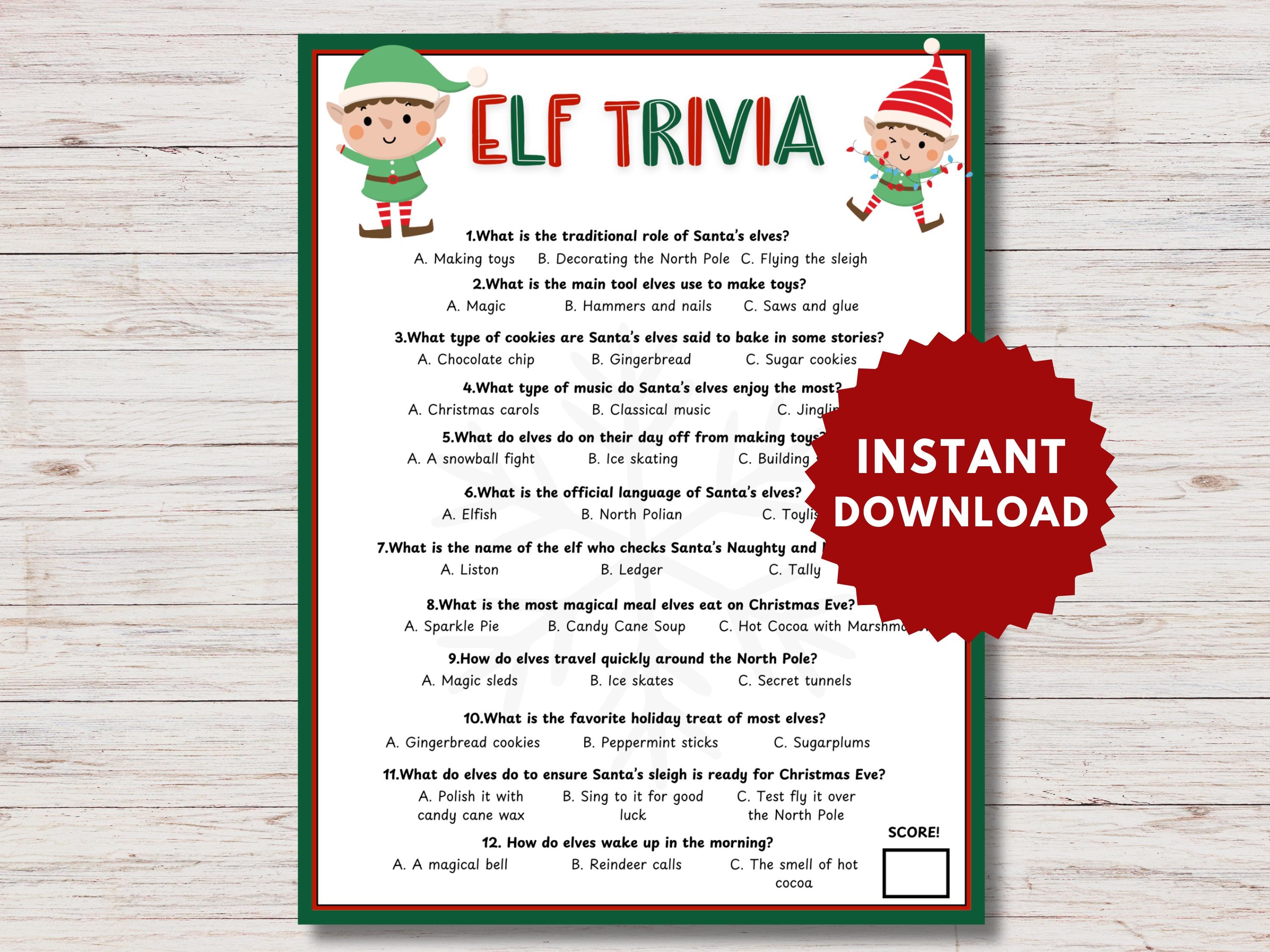 Elf Trivia, Christmas Trivia, Christmas Party Game, Office Christmas ...