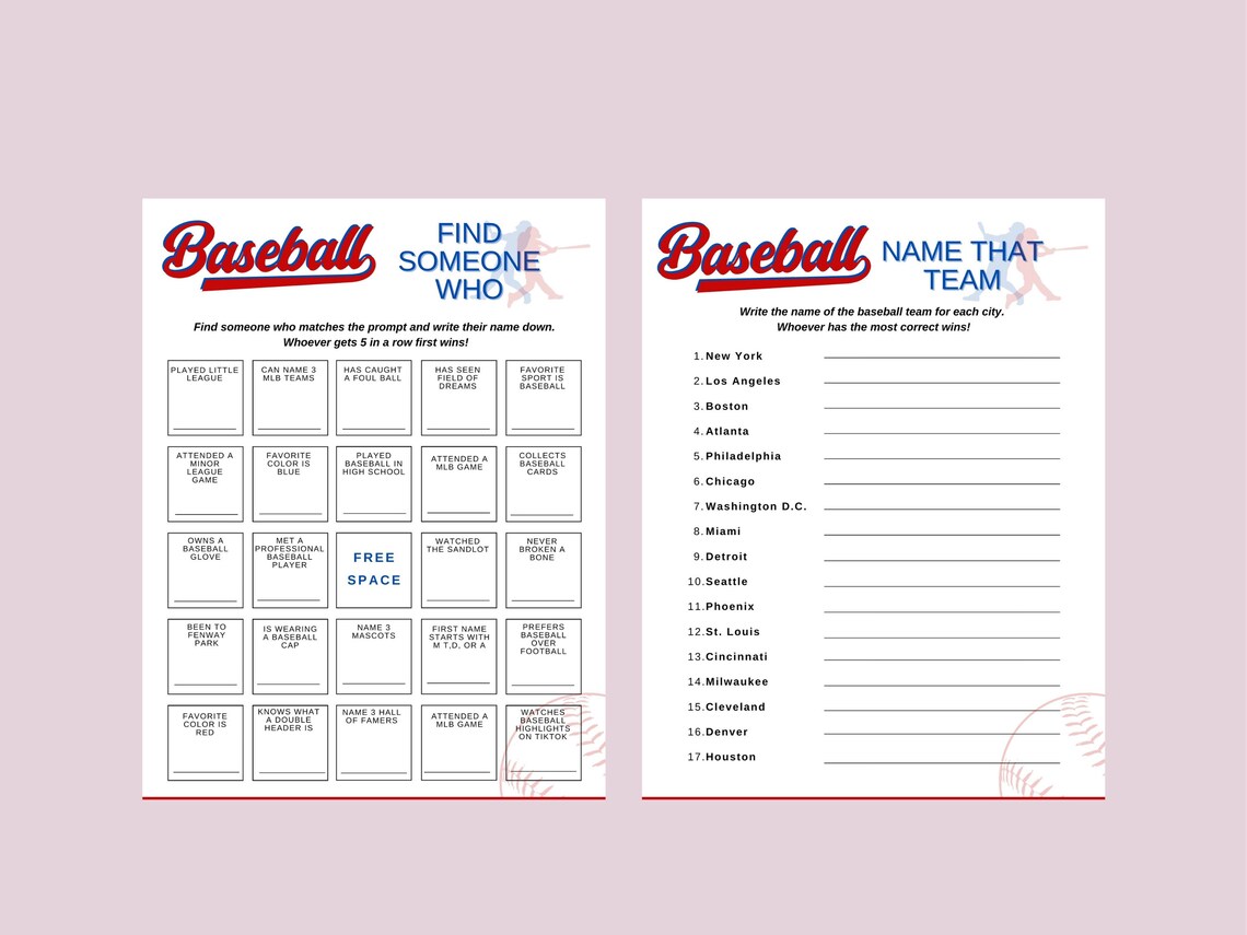 6 Baseball Party Games Bundle, Printable Baseball Team Activity ...