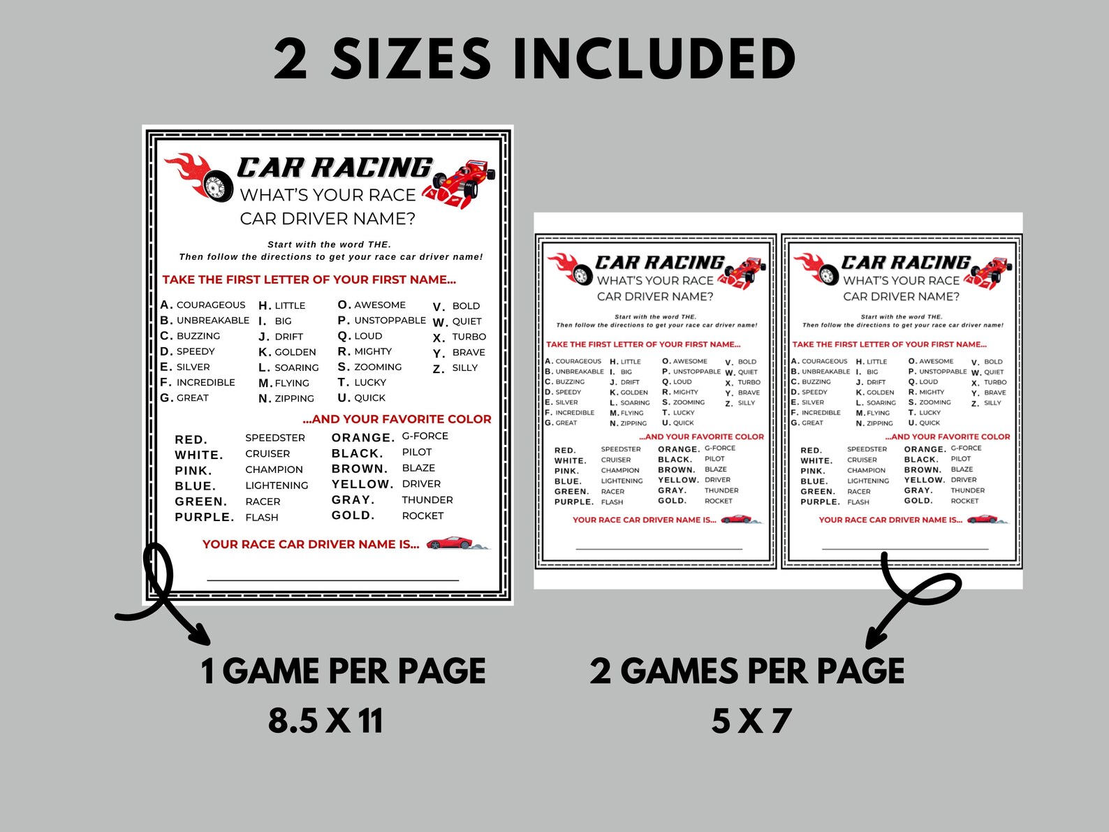 What's Your Race Car Driver Name Party Game, Race Car Name Tags ...