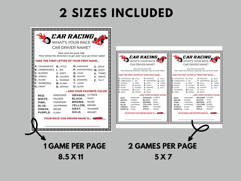 What's Your Race Car Driver Name Party Game, Race Car Name Tags ...