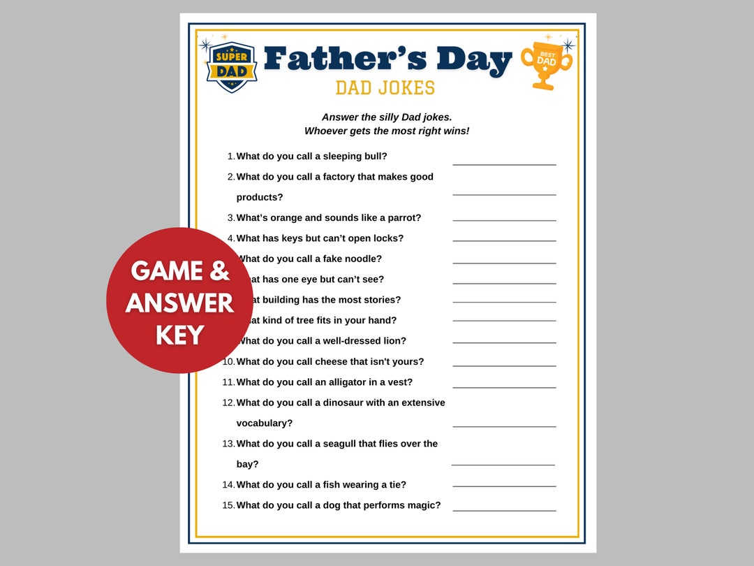 Father's Day Dad Jokes Game, Father's Day Activity for Kids, Family ...