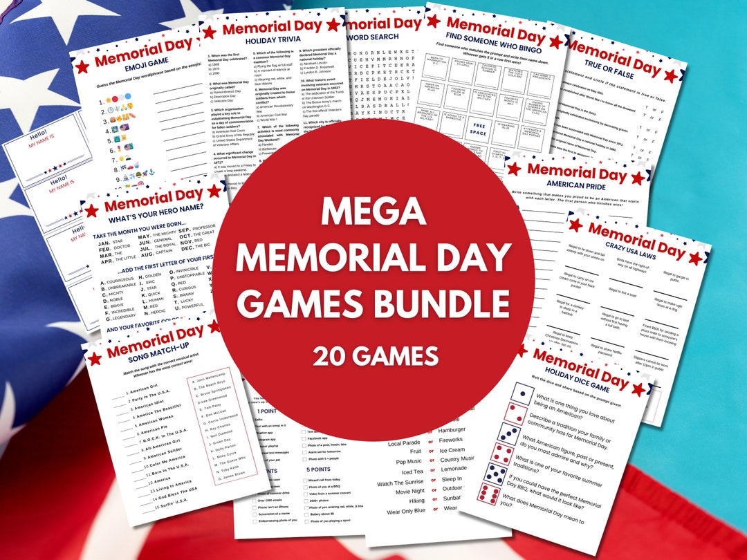 Memorial Day Games Mega Bundle, America Trivia, BBQ Party Games ...