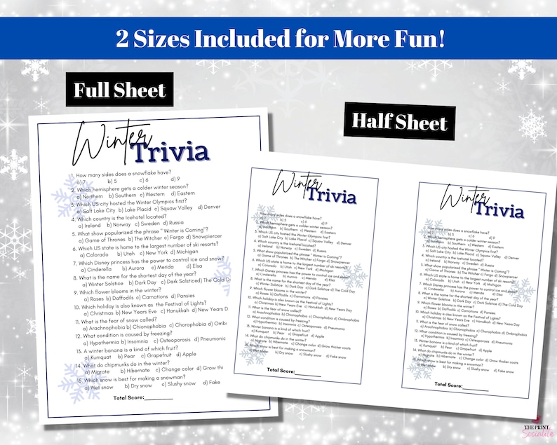 Winter Trivia Game Printable, Wintertime Activity for Adults, Kids ...