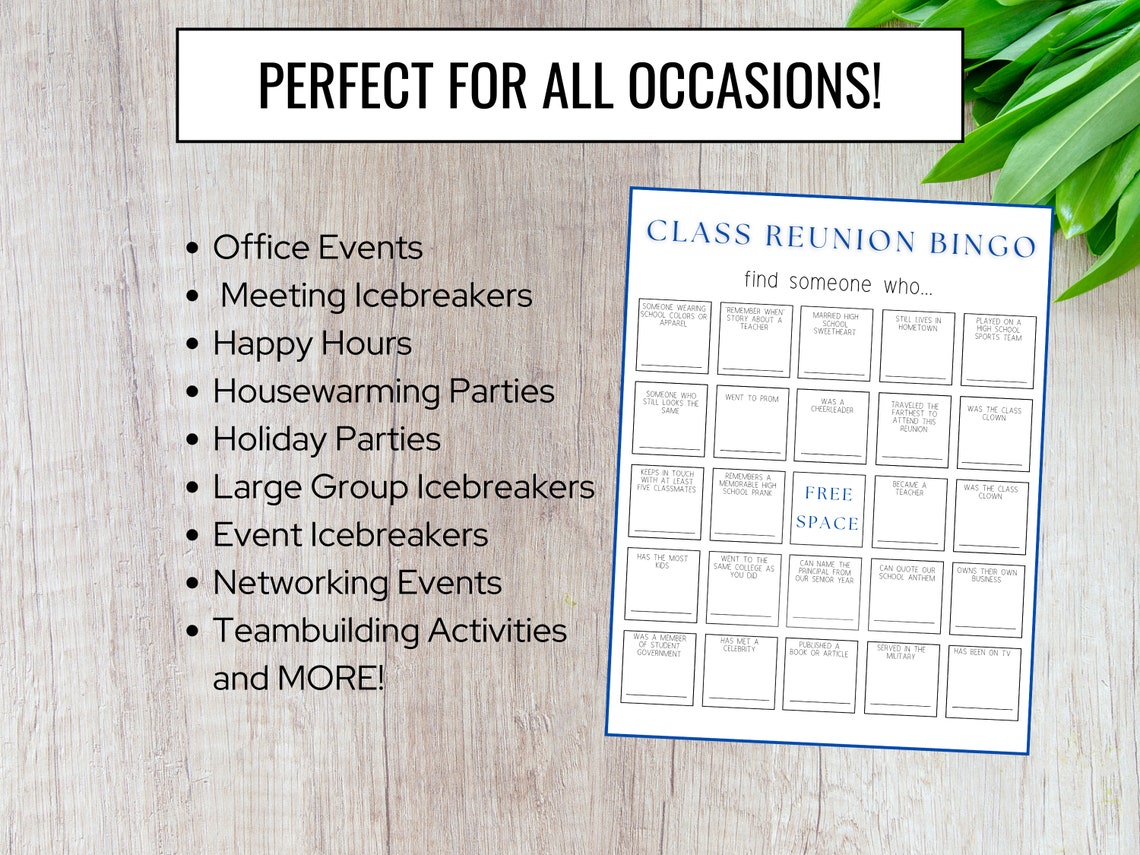 Bingo Class Reunion, Class Reunion Icebreaker, Icebreaker Bingo ...