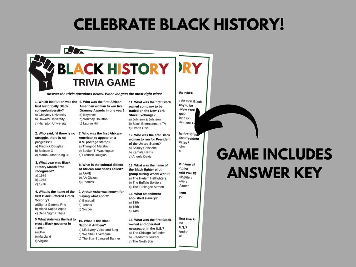 Black History Trivia, Black History Month Trivia Game, African American ...