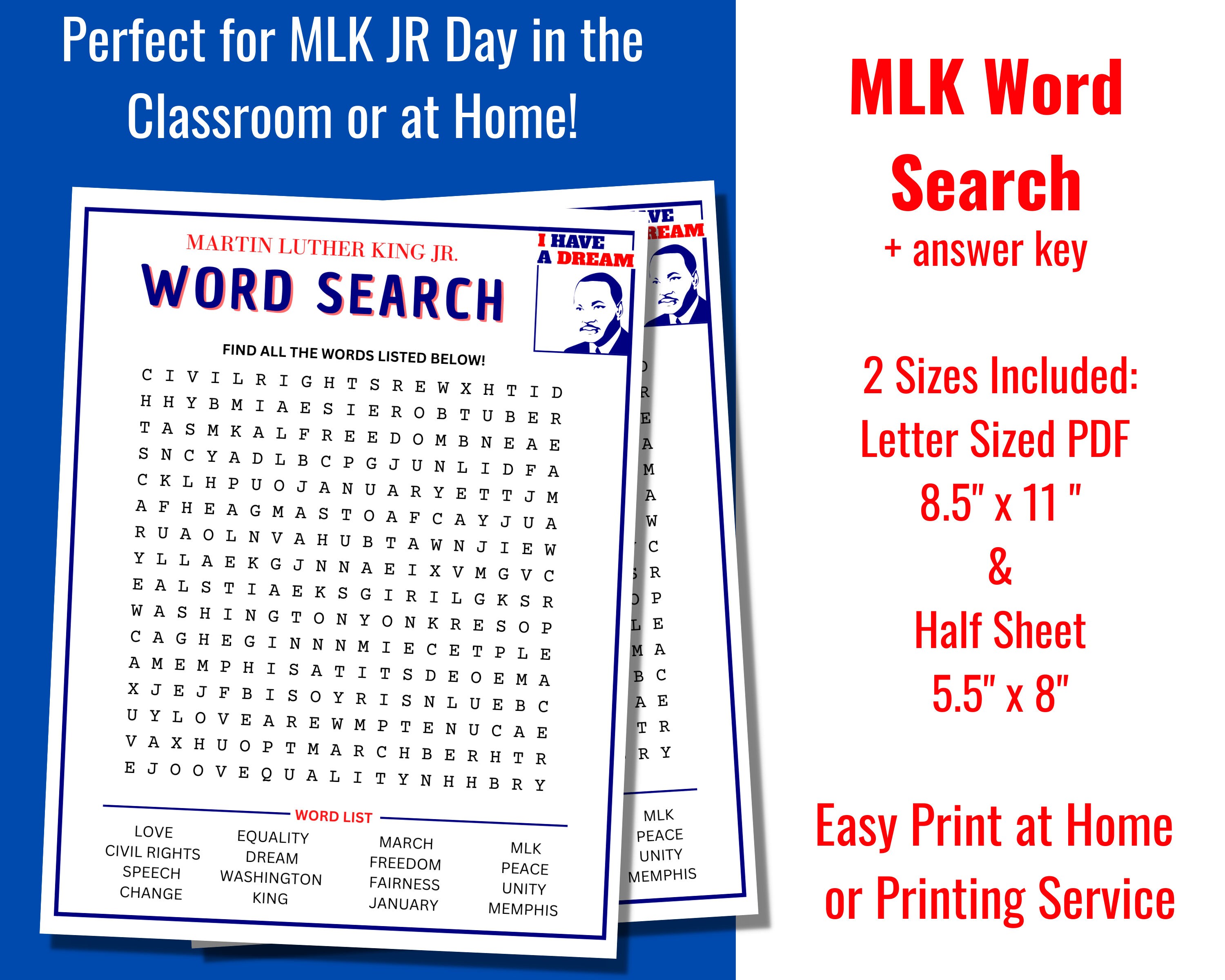 Martin Luther King Jr Word Search, MLK Jr Day Printable Game, Classroom ...