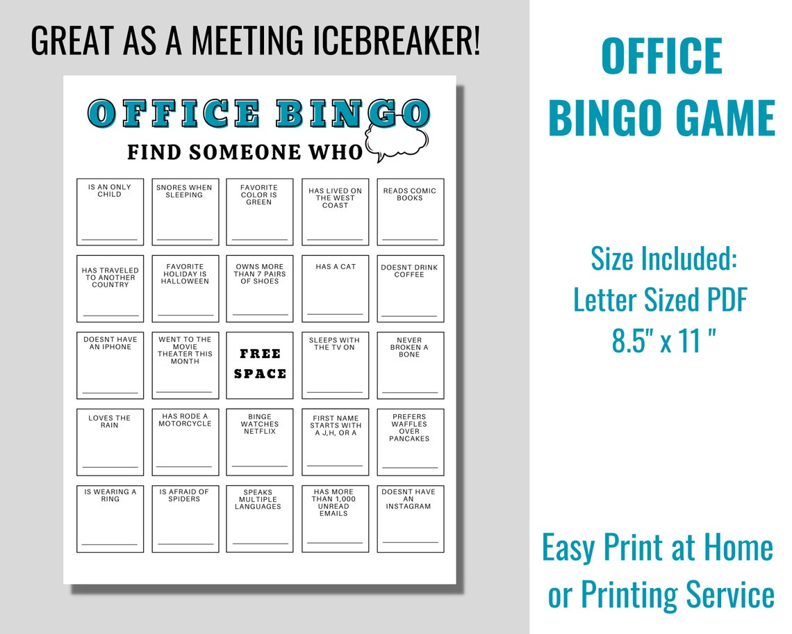 Office Bingo Game, Coworker Bingo, Work Icebreaker, Employee Get to ...