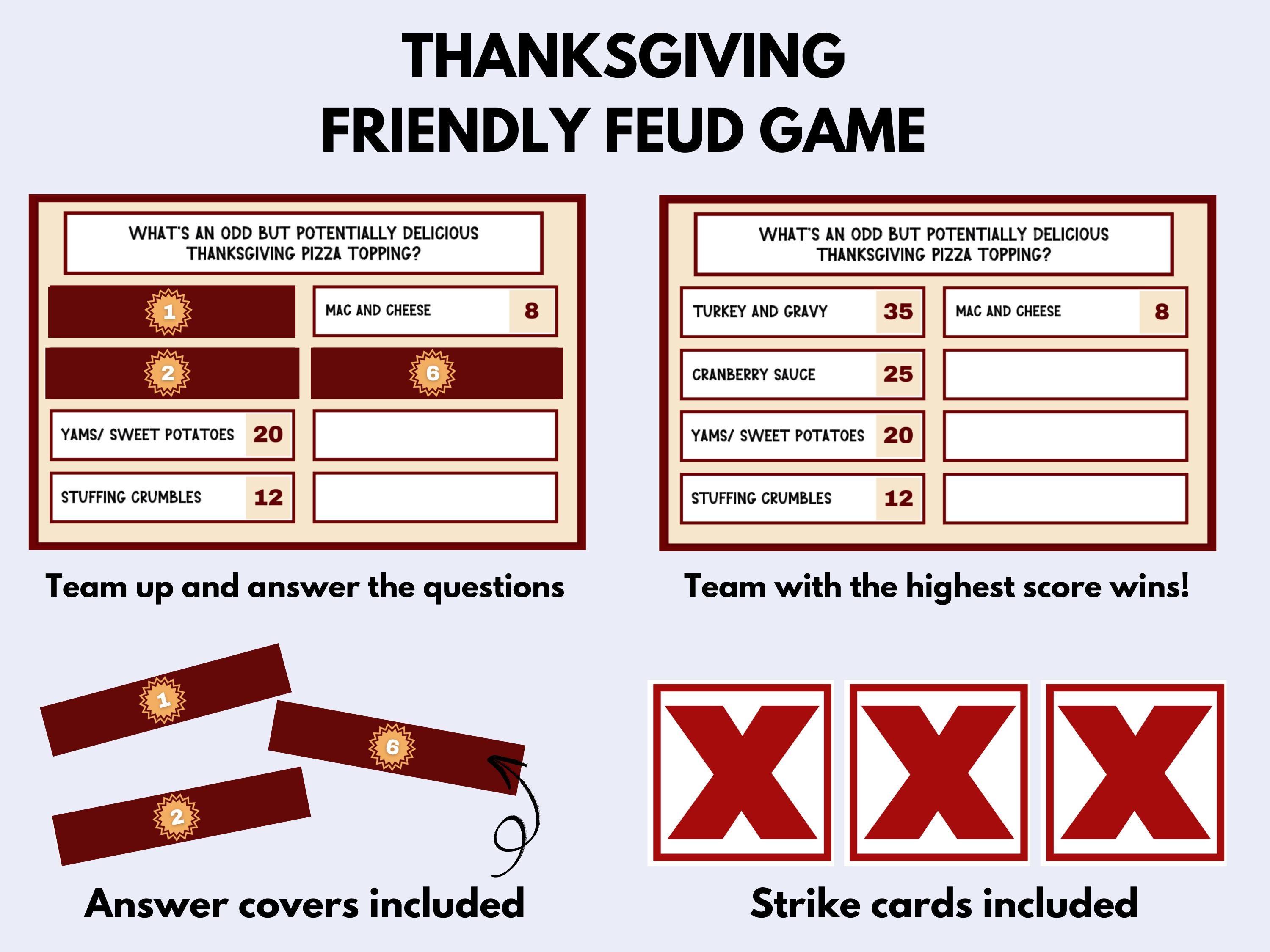 Thanksgiving Friendly Feud Game, Printable Thanksgiving Party Game ...