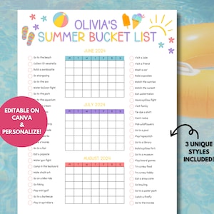Personalized Editable Summer Bucket List Template, Kids Summer Bucket ...