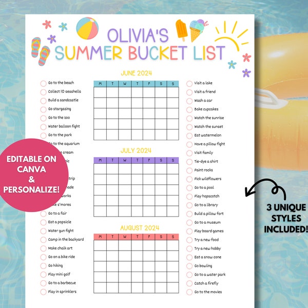 Summer Bucket List Editable Canva - Etsy