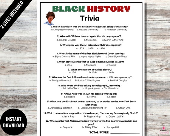 Black History Questions Printable Black History Month Quiz For Kids