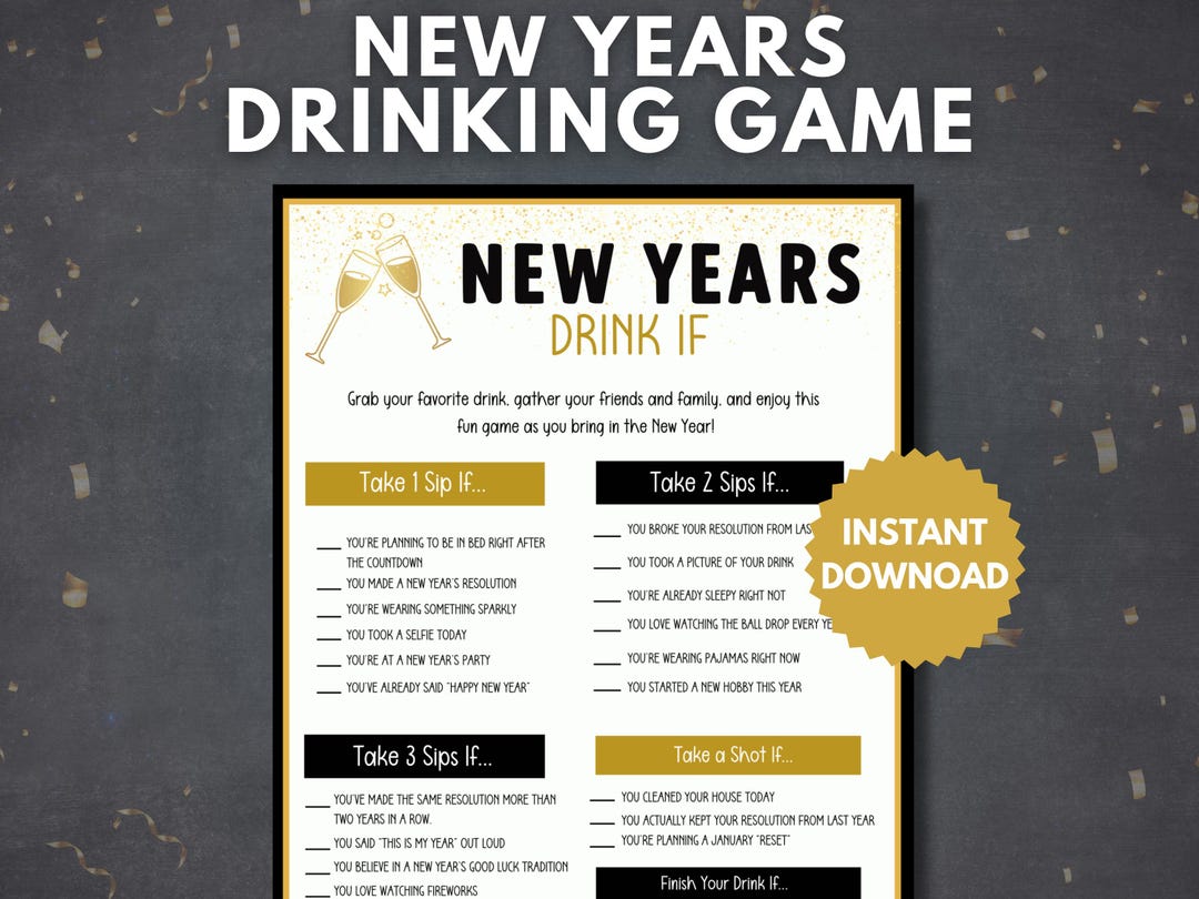 New Years Eve Drinking Game, New Years Party Game, New Years Game for ...