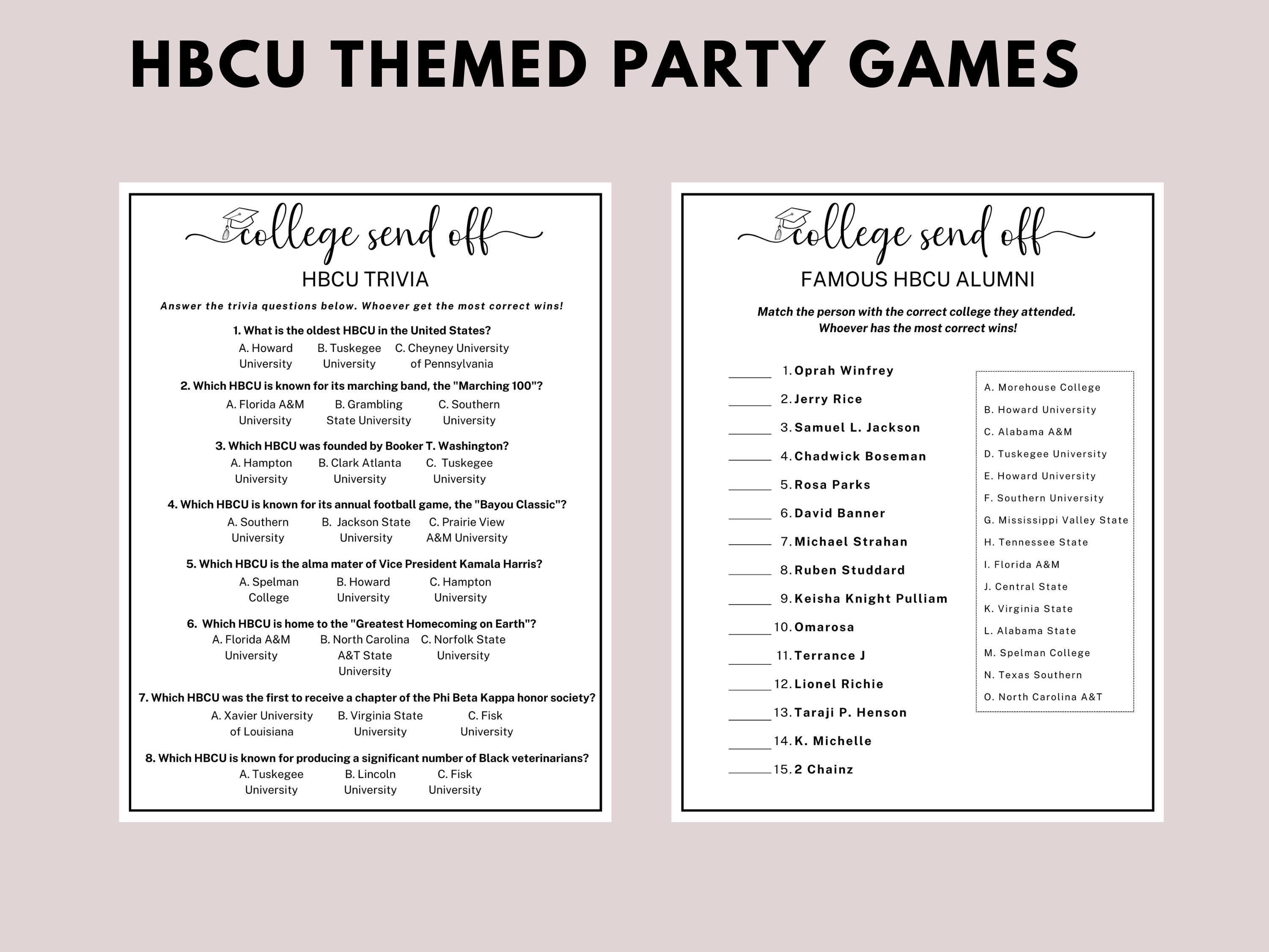 20 HBCU College Trunk Party Games, Game Bundle, Going Away College Sign ...