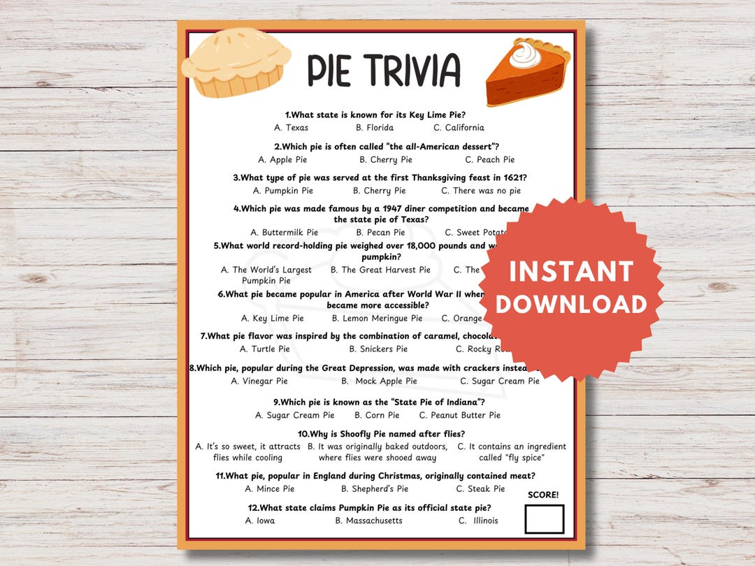 Pie Trivia, Dessert Trivia, Food Trivia, Pi Day Game, Pie Day Trivia ...