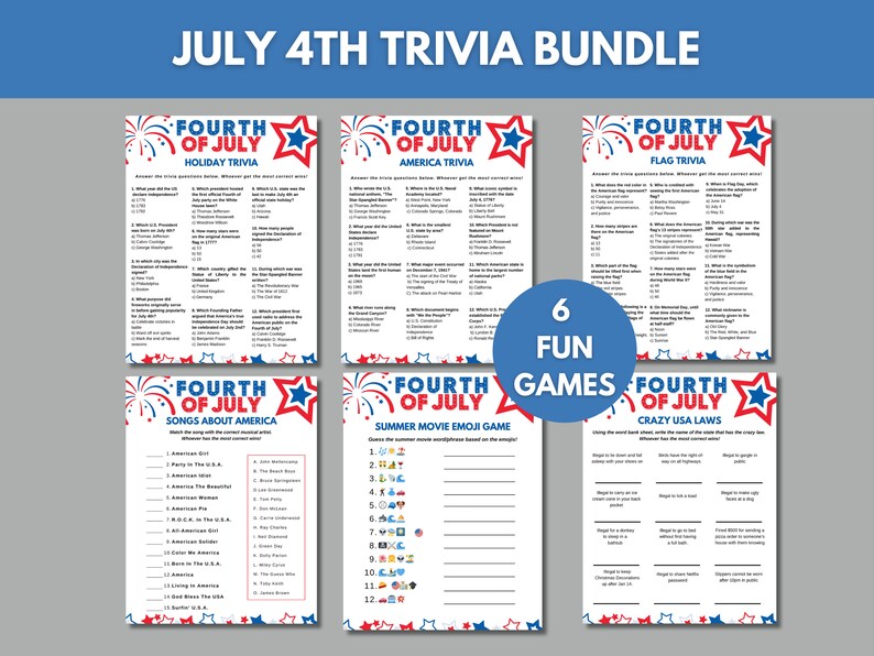 July 4th Trivia Games Bundle, 4th of July Activities, America Trivia ...