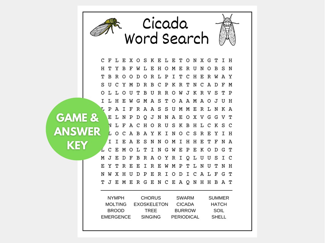 Cicada Word Search, Kids Summer Activity, Cicada Quiz, Homeschool ...