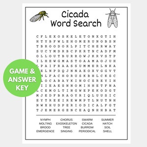 Cicada Word Search, Kids Summer Activity, Cicada Quiz, Homeschool ...