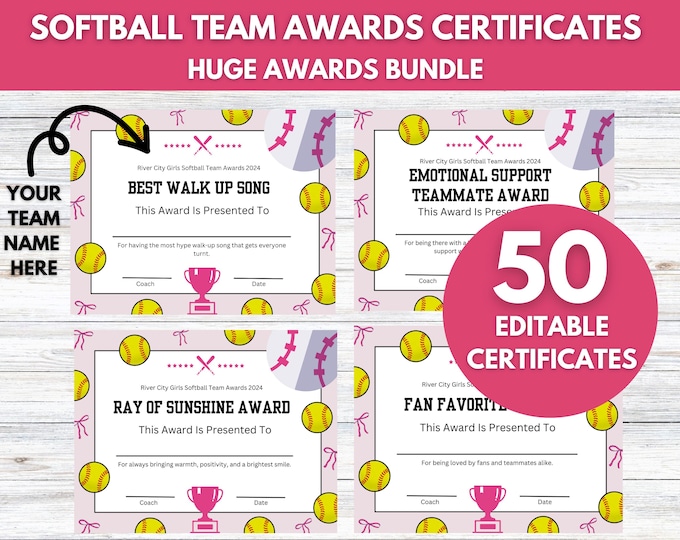 Printable Softball Team Editable Award Certificates | End of Season ...