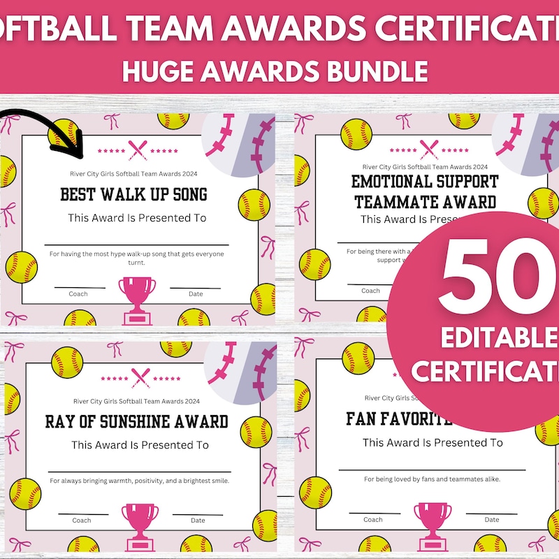 Softball Award Template - Etsy