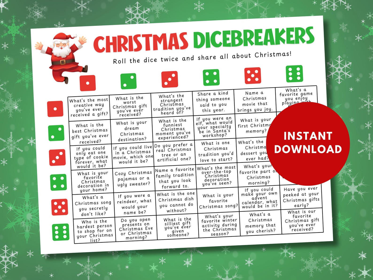 Christmas Icebreaker, Christmas Dice Game, Christmas Table Talk ...