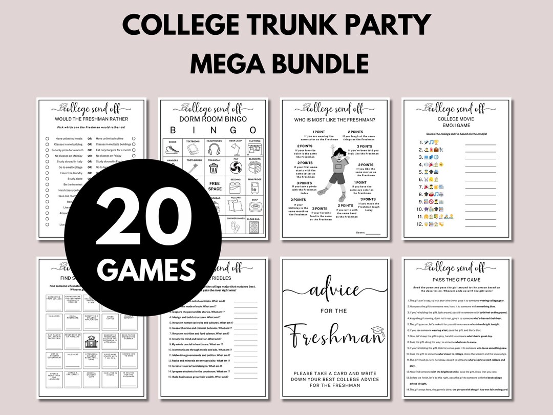 20 College Trunk Party Games, Game Bundle, Going Away College Sign ...