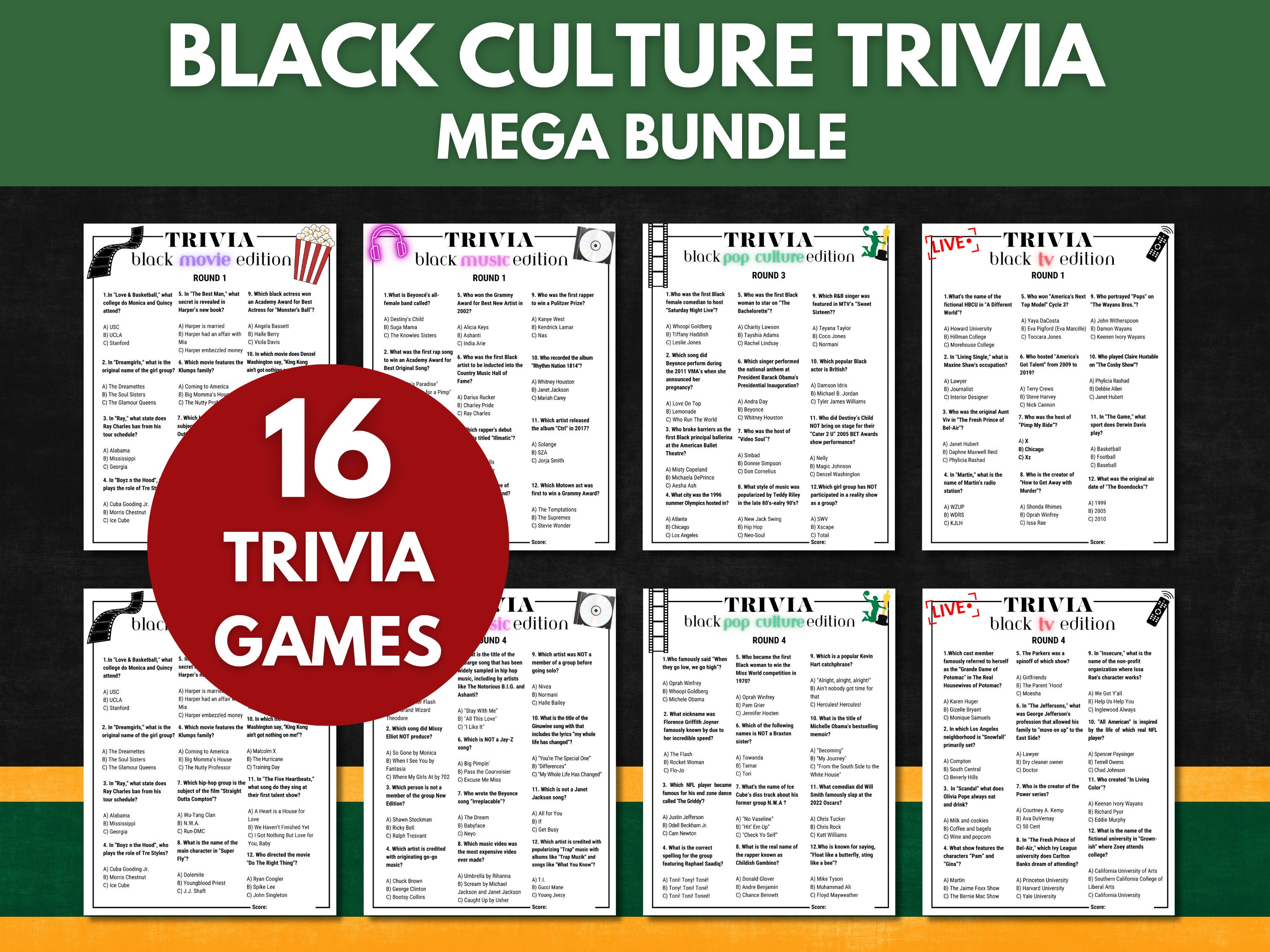 Black Pop Culture Trivia Bundle, Black Culture, Black Music, Black ...