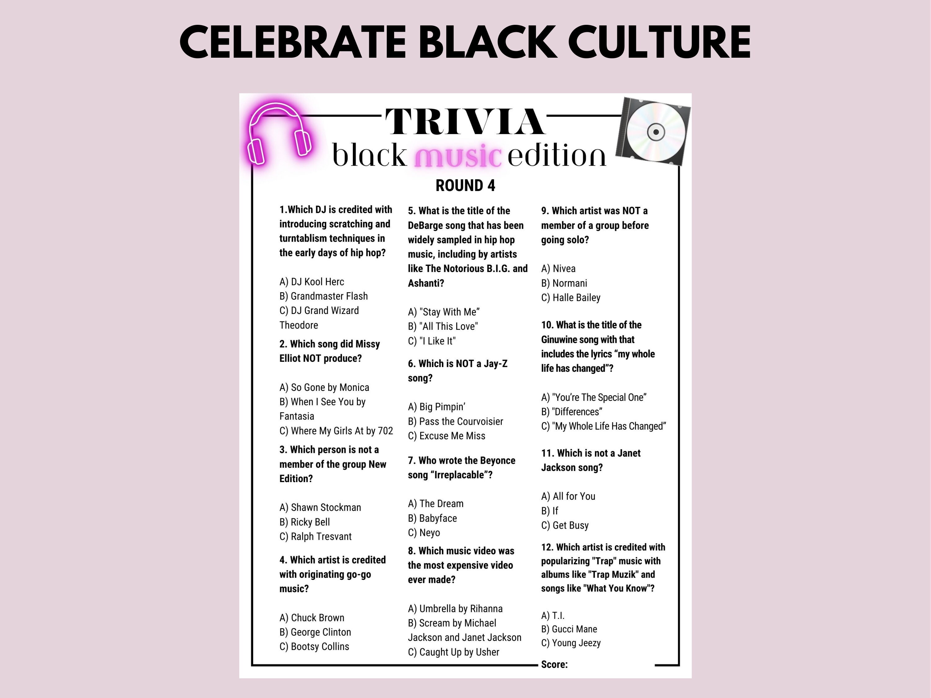 Black Music Trivia, Black Trivia, Music Games, African American Party ...