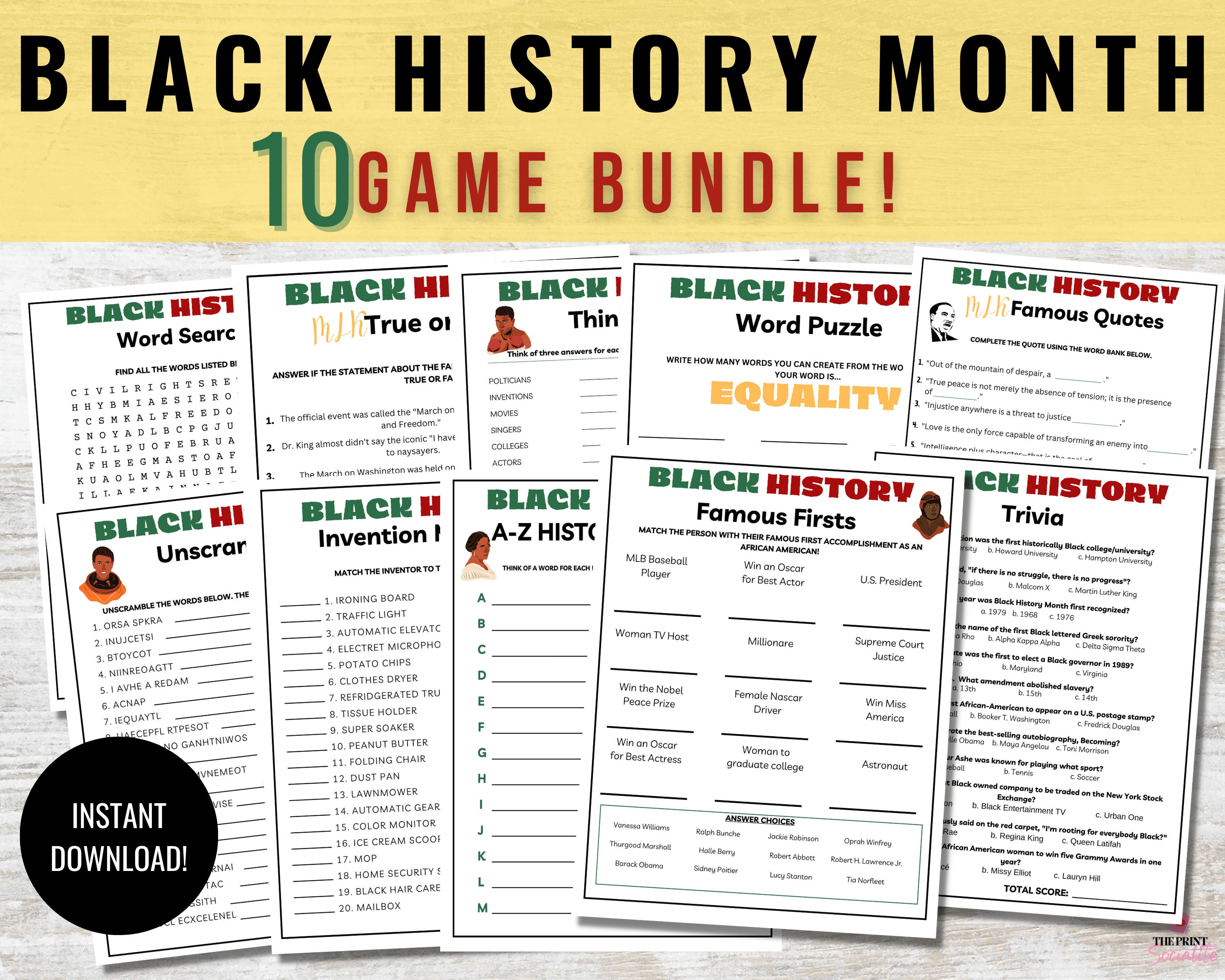 Black History Game Bundle, Black History Month Printable, African ...