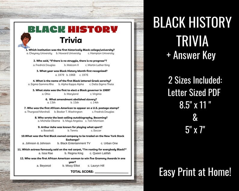 Black History Trivia, Black History Month Game, Black Culture Activity ...