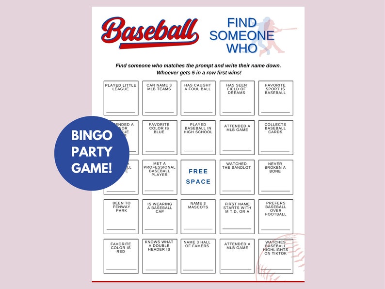 Baseball Find Someone Who Bingo, Team Icebreaker Game, Printable ...