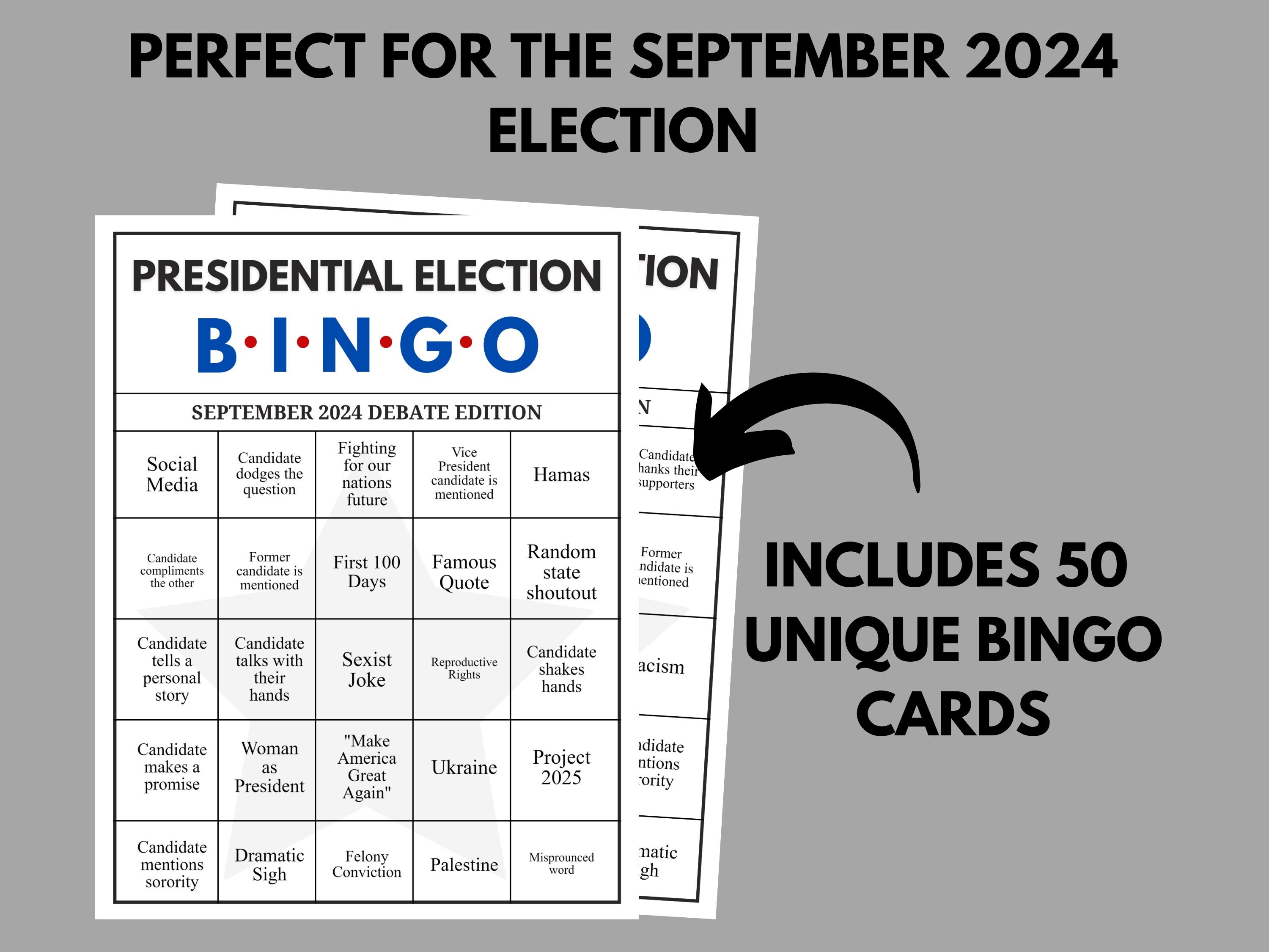 2024 September Presidential Election Debate Bingo, 2024 Presidential ...