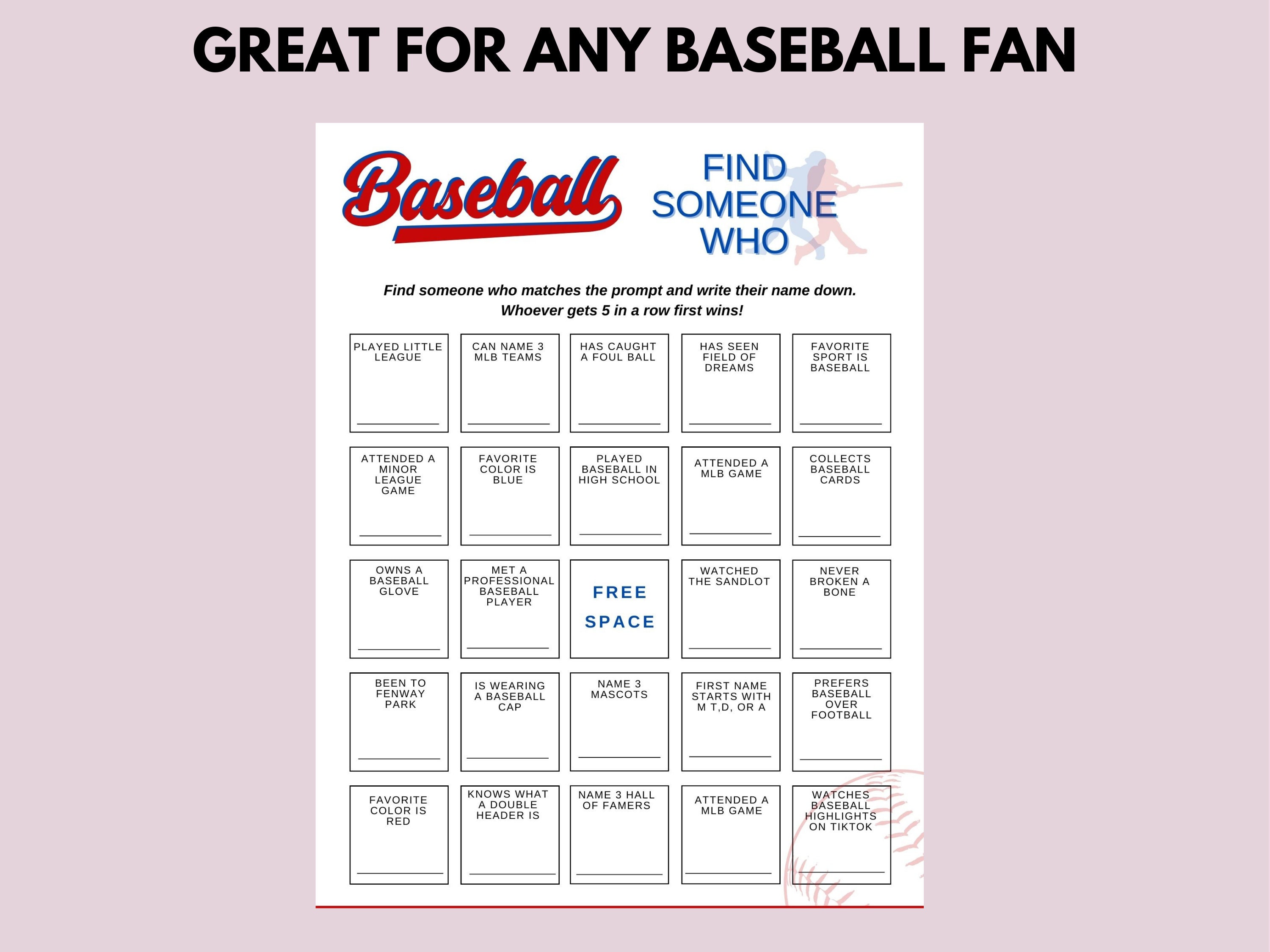 Baseball Find Someone Who Bingo, Team Icebreaker Game, Printable ...