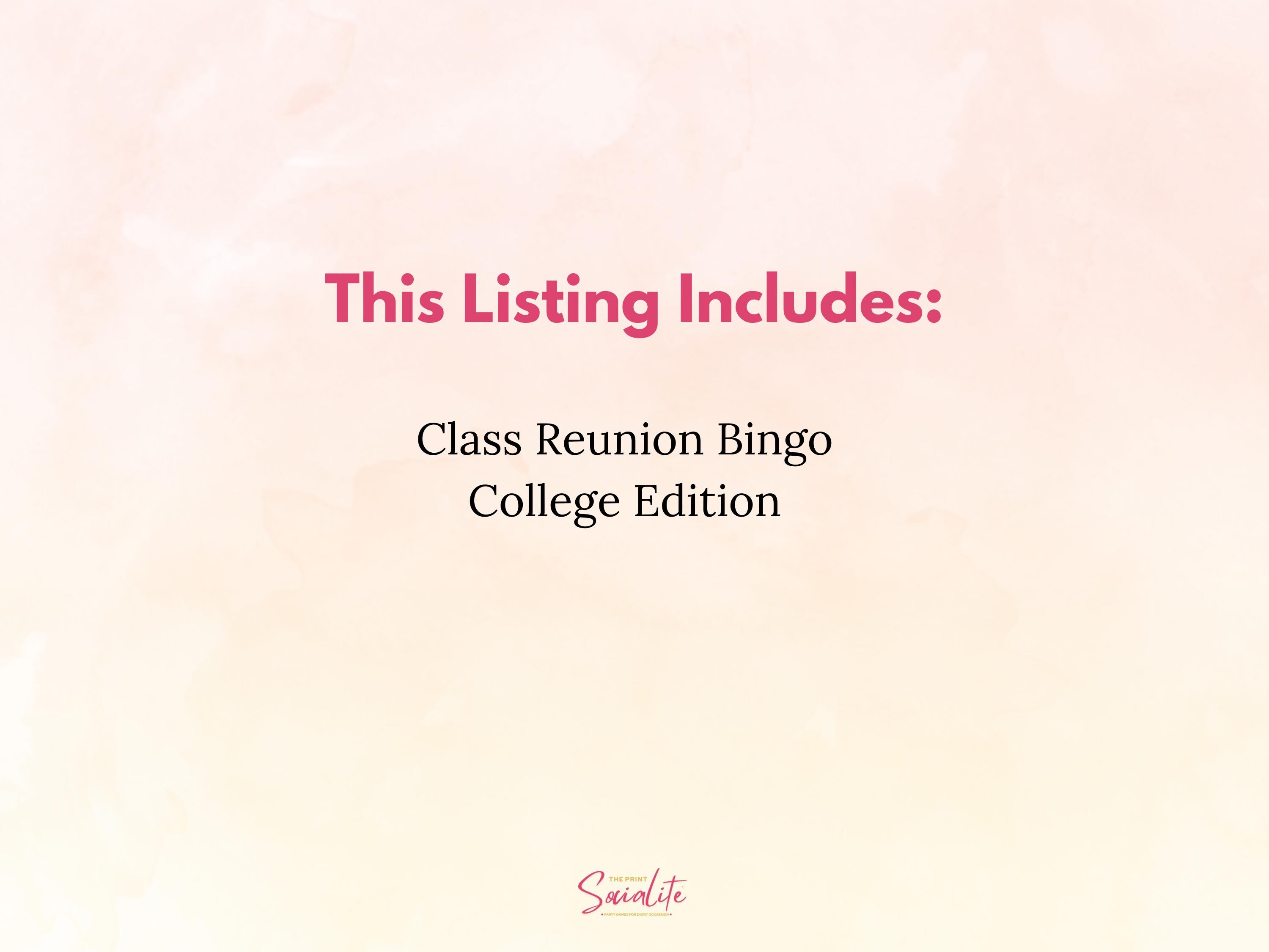 Class Reunion Bingo, Class Reunion Games, Class Reunion Icebreaker ...