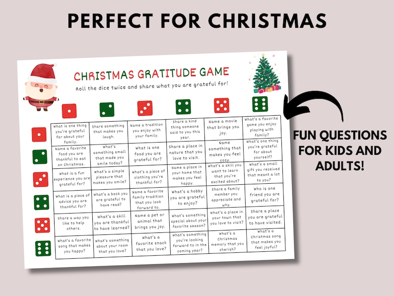 Christmas Gratitude Dice Game, Christmas Gratitude Game, Christmas ...