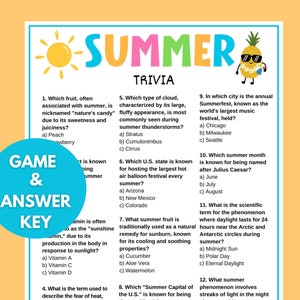 Summer Trivia, Summer Trivia Quiz, Printable Summer Games, Summer Party ...