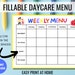 Fillable Weekly Daycare Menu, Editable Home Daycare Meal Planner ...