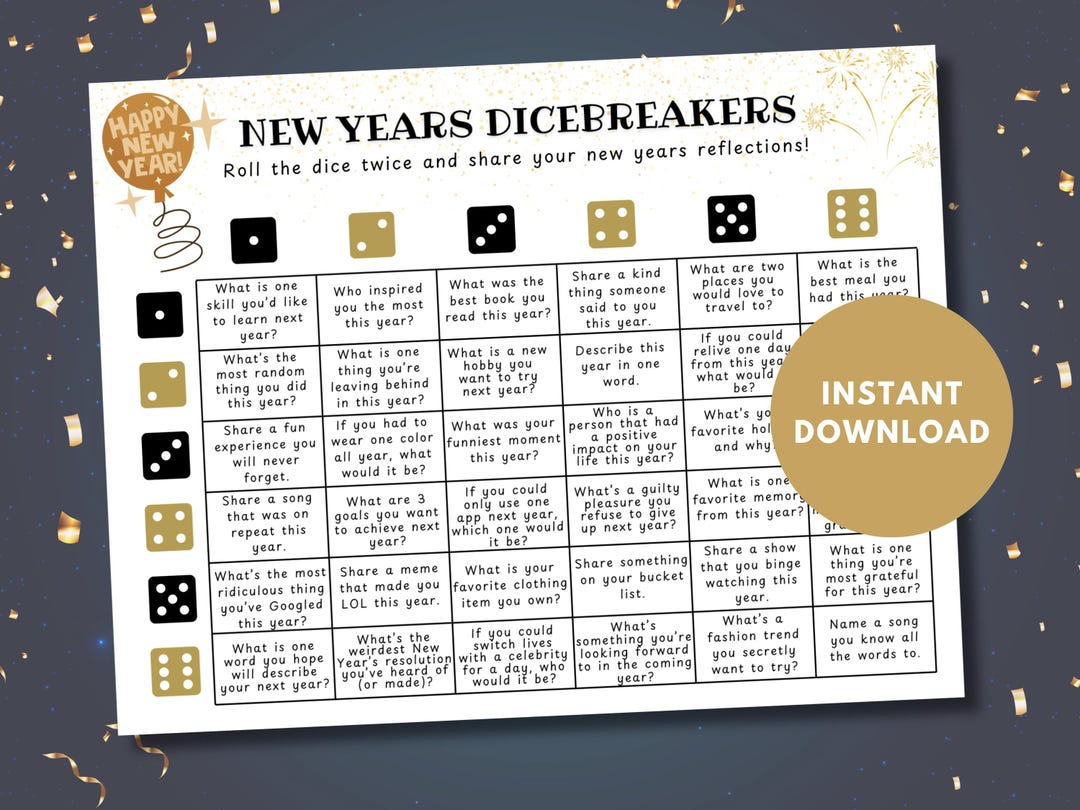 New Years Eve Icebreaker, New Years Eve Dice Game, New Years Eve Party ...