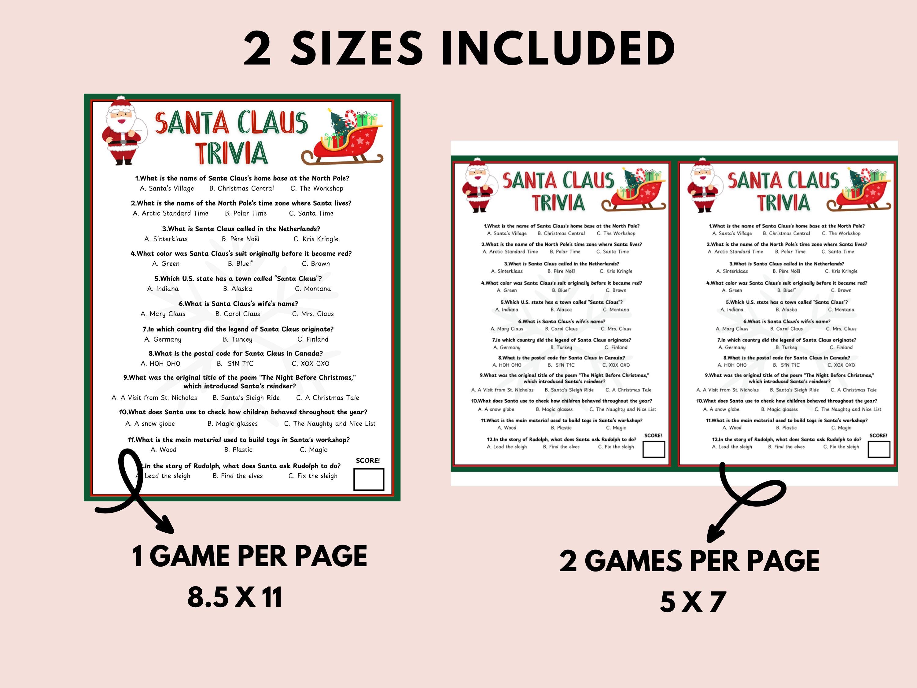 Printable Santa Claus Trivia, Christmas Trivia, Santa Game, Santa ...