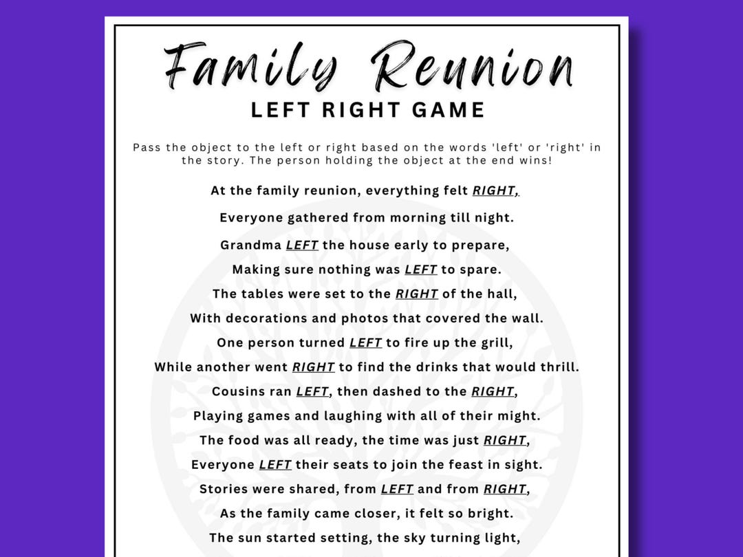 Family Reunion Left Right Game, Family Reunion Party Games, Family ...