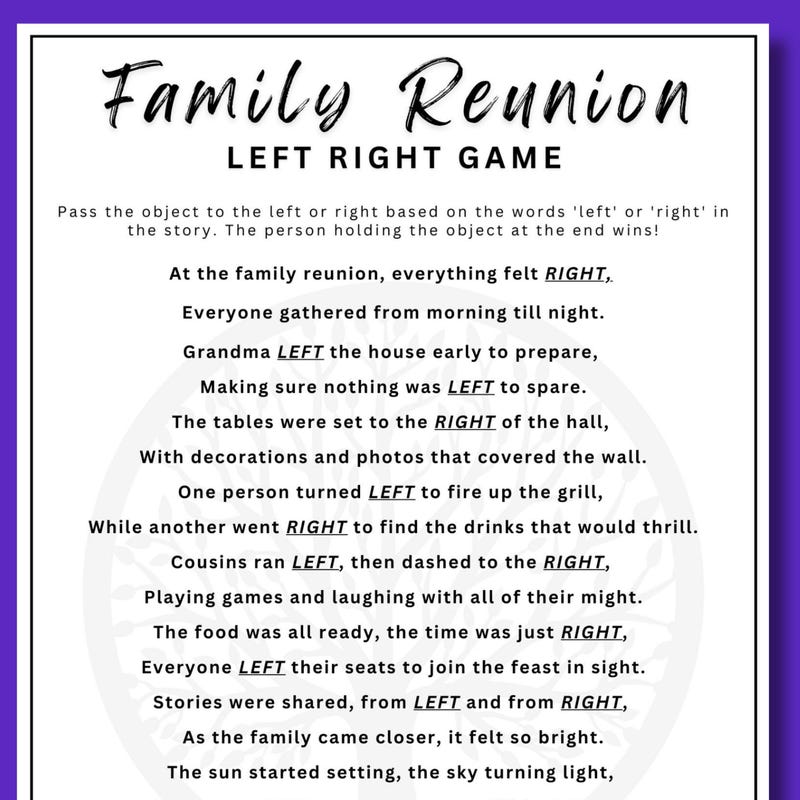 Family Reunion Left Right Game - Etsy