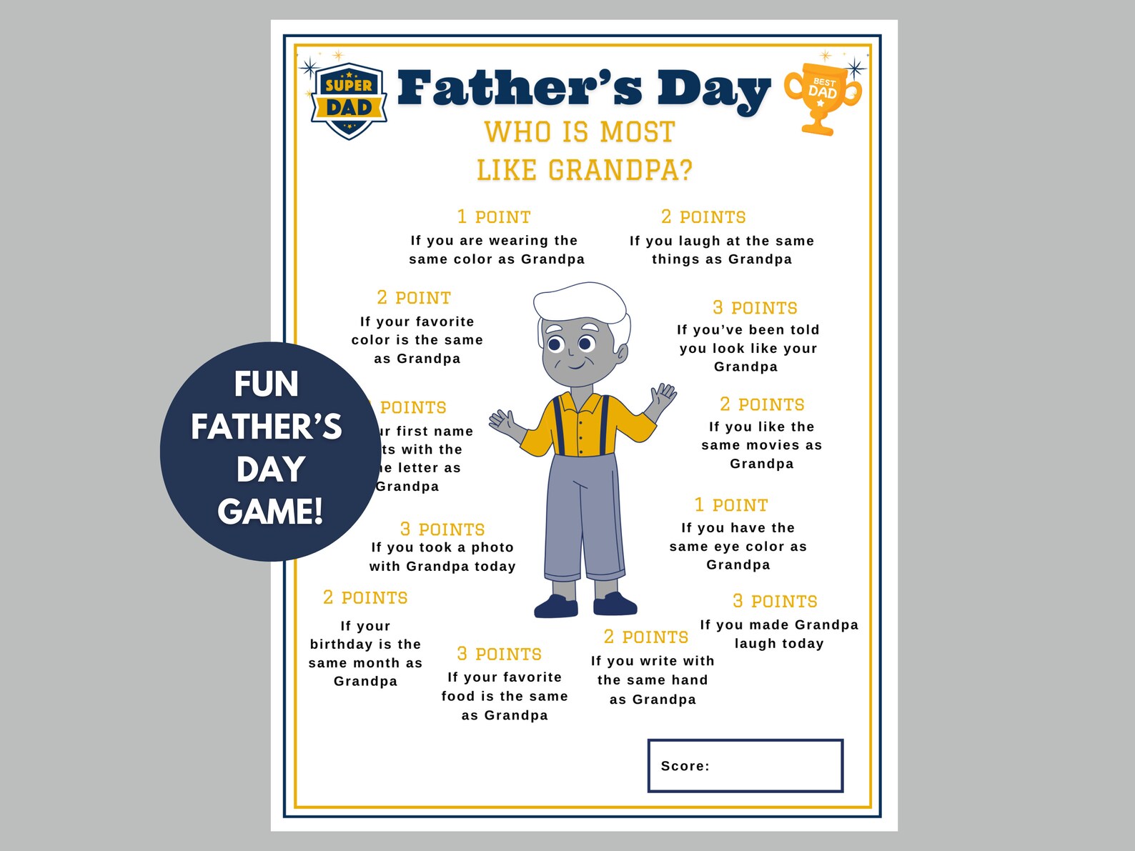 Who is Most Like Grandpa Game, Father's Day Activity for Kids, Family ...