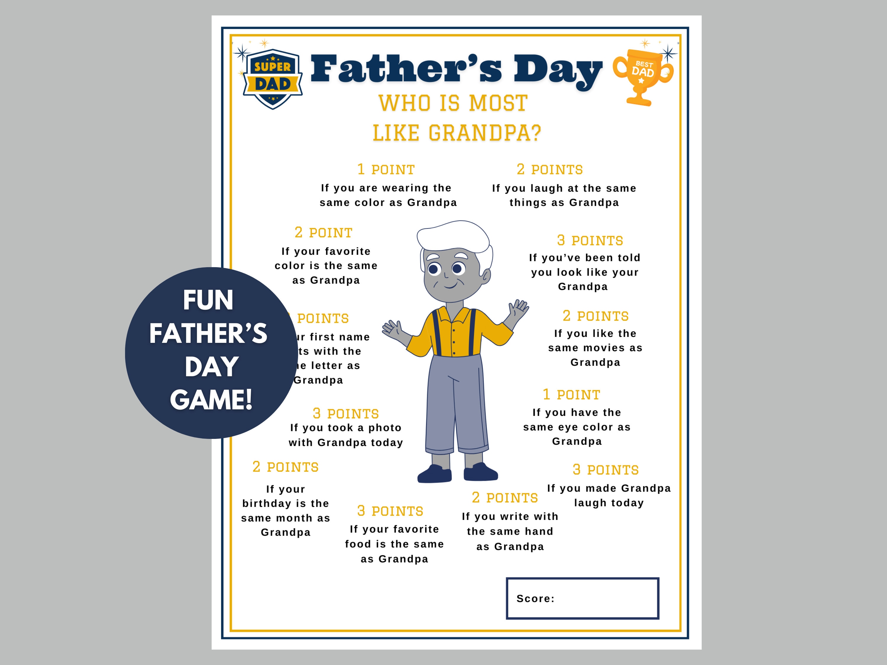 Who is Most Like Grandpa Game, Father's Day Activity for Kids, Family ...