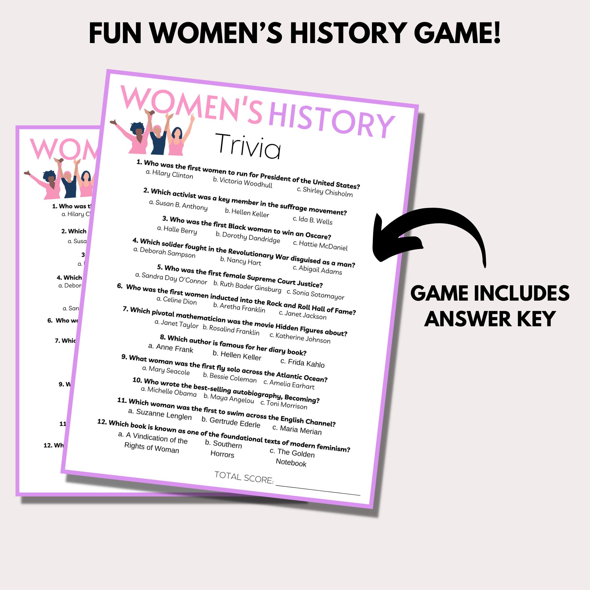 Women's History Month Trivia, Womens History Month Trivia Game ...
