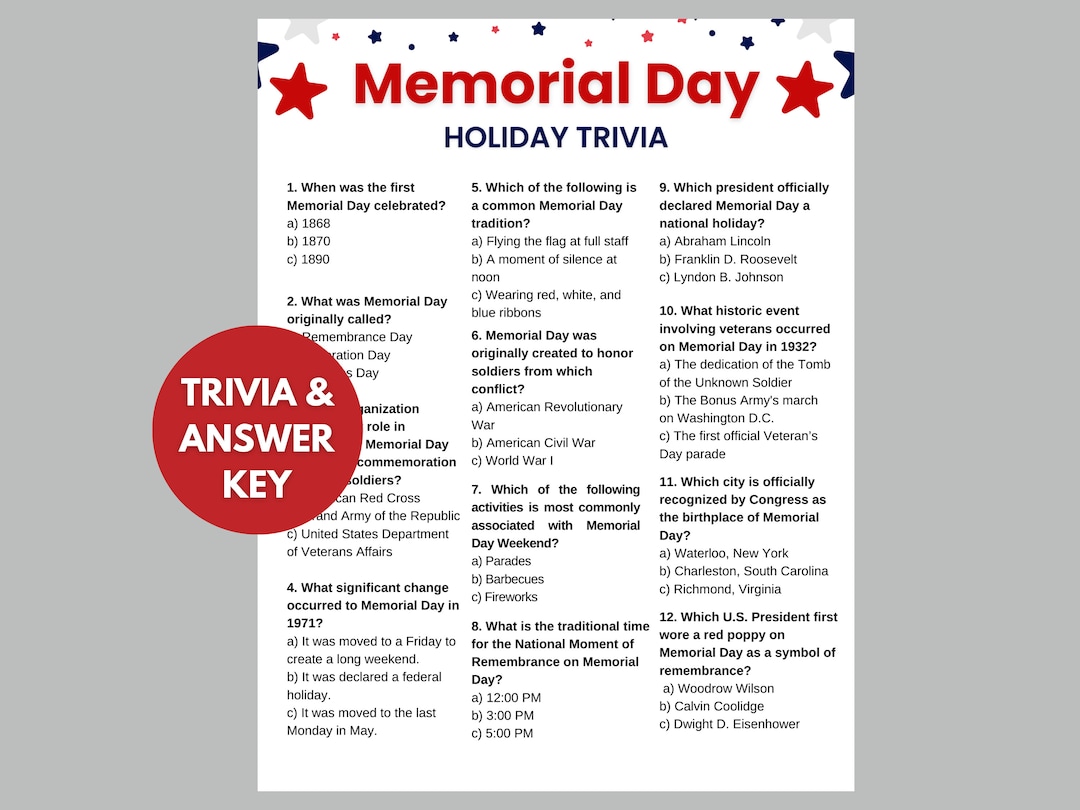 Memorial Day Trivia, Memorial Day Party Games, America Trivia, BBQ ...